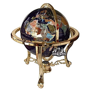Unique Art 21-Inch Tall Blue Lapis Ocean Table Top Gemstone World Globe with Gold Tripod