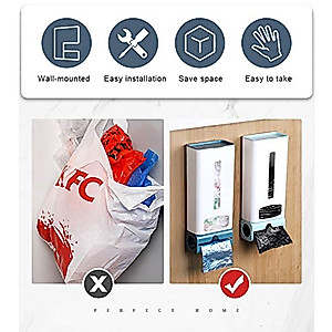 Garbage Bag Holder Kitchen Plastic Bag Holder Garbage Bag Dispenser Storage Box Wall Mount Bag Saver Bag Storage for Plastic Bags (Dark Blue)