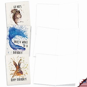 The Best Card Company - 10 Blank Happy Birthday Note Cards - Assorted Bulk Cute Humorous Animal Pun Birthday Greeting Cards Boxed Set (4 x 5.12 Inch) - Wildlife Expressions M2954BDB