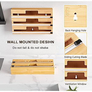 Plastics Wrap Dispenser with Slide Cutter,Kitchen Drawer Wood Storage Dispenser for Aluminum Foil,Cling Film,Tin Foil,Wax Paper.Foil and Plastic Storage Organizer(2 Slot).