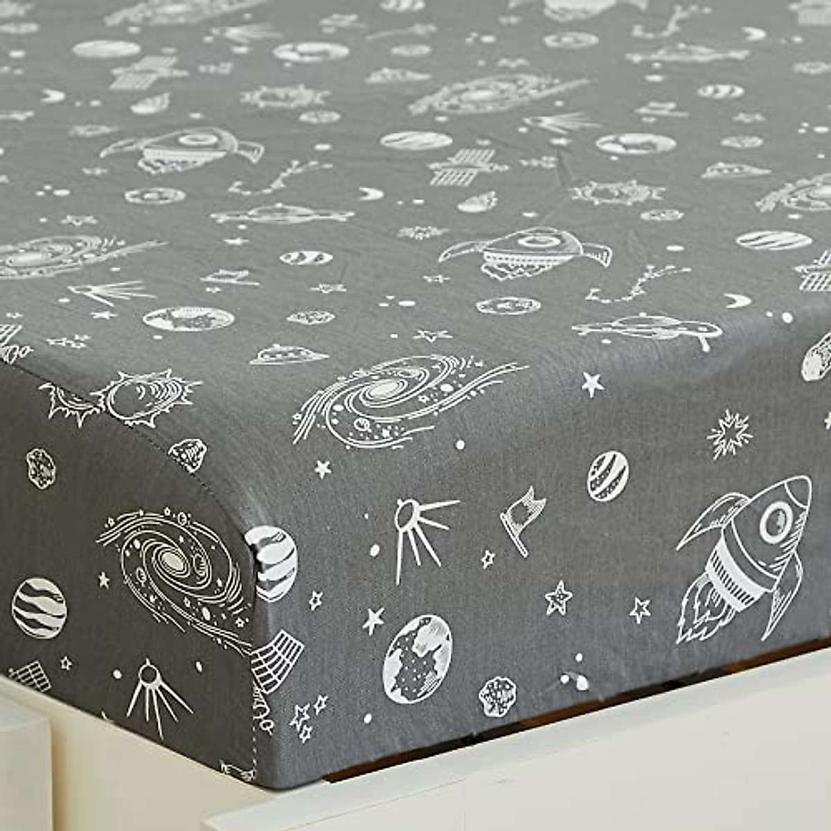 Brandream Space Crib Sheets for Baby Boys Toddler Fitted Sheet 100% Cotton Milky Way Spaceship Rocket Galaxy Print Nursery Bed Sheet Set