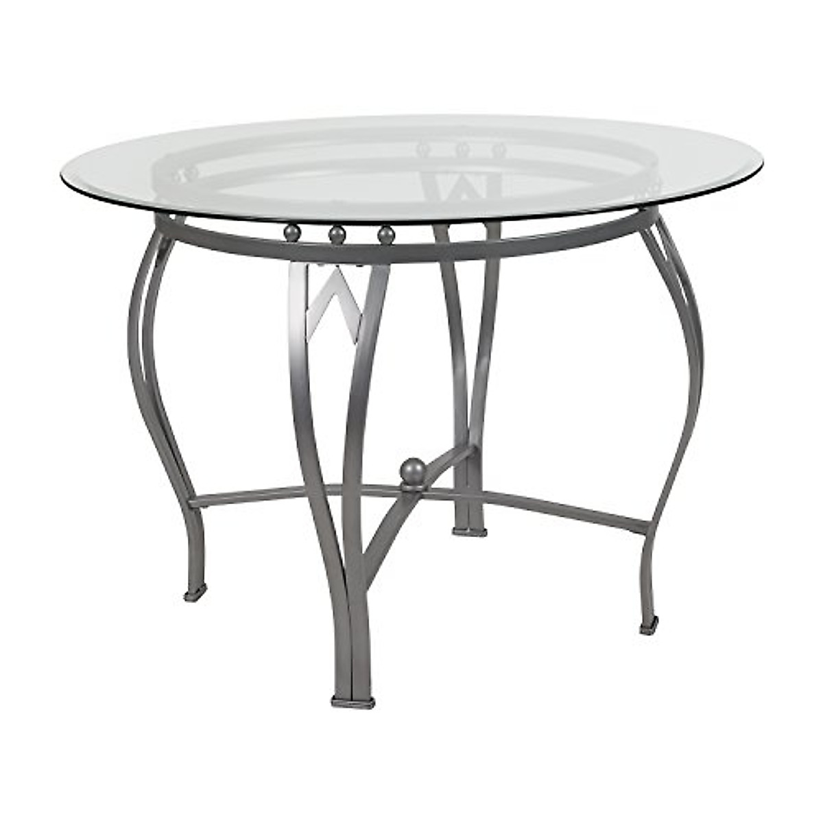 Flash Furniture Syracuse Round Glass Dining Table with Metal Frame, 42 in, Clear/Silver