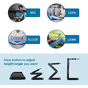 Laptop Table, Adjustable Laptop Bed Table, Laptop Computer Stand, Portable Laptop Workstation Notebook Stand Reading Holder with Large CPU Cooling Fan and Mouse Pad in Bed Couch Office Sofa