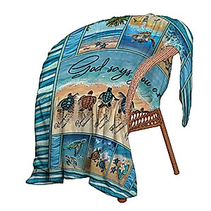 BEDMUST Blue Sea Turtle Flannel Throw Blanket God Says You are Unique Special Lovely Ocean Turtle Blanket Nautical Sea Beach Animal Jellyfish Blanket Bedroom Decor Baby 30x40 Inches