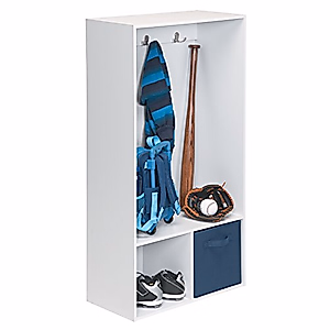 ClosetMaid KidSpace Wood Locker, 2 Cubby Cube Compartments Open Storage, 3 Hooks, for Coats, Backpacks, Jackets, White Finish, 47-Inch