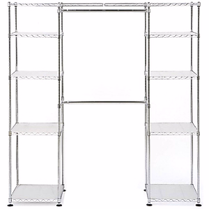 Seville Classics 14" Deep Heavy Duty Steel Wire Expandable Closet Organizer - Bedroom Space Saving - Free Standing Cloth Rack - Adjustable Height of Shelves, Hanging-rods and Width - 10 Years Limited Warranty