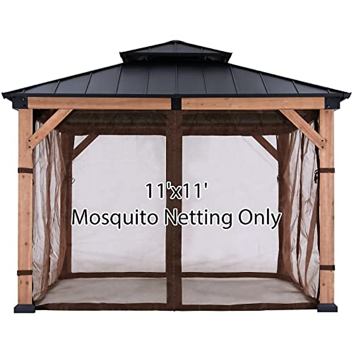 ABCCANOPY Universal Gazebo Netting Replacement 11x11 - Mosquito Netting for Gazebo and Pergolas Outdoor Mesh Netting Screen 4-Panel Sidewall Curtain with Double-Side Zippers (Brown)
