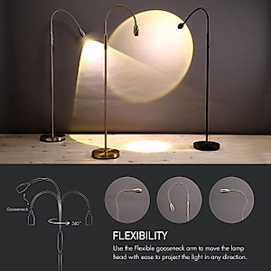 O’Bright Ray – Adjustable LED Beam Floor Lamp, Dimmable and Zoomable Spotlight, Flexible Gooseneck, Reading/Crafting Standing Lamp, Work Table Light, Brushed Nickel