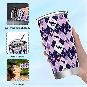 Purple Foxes Peach Stainless Steel coffee cup with Lid and Straw coffee mug fits in car for hot and cold drinks reusable coffee tumbler 20 OZ