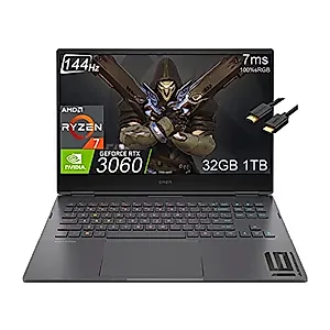HP OMEN 16 16.1" FHD 144Hz Gaming Laptop (AMD 8-Core Ryzen 7 6800H (Beat i9-11900H), 32G DDR5 RAM, 1TB SSD, Geforce RTX 3060 6GB) RGB Backlit, WiFi 6E, 7ms, IST Cable, Win11 Home