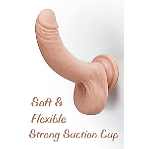 7 Inch Realistic Silicone Dildo for Beginner, Small Size Sex Toy-Ultra Soft Dildo Women with Strong Suction Cup, Lifelike Penis for Hands-Free, with Balls for Vaginal G-spot and Anal Play 4.9", Flesh