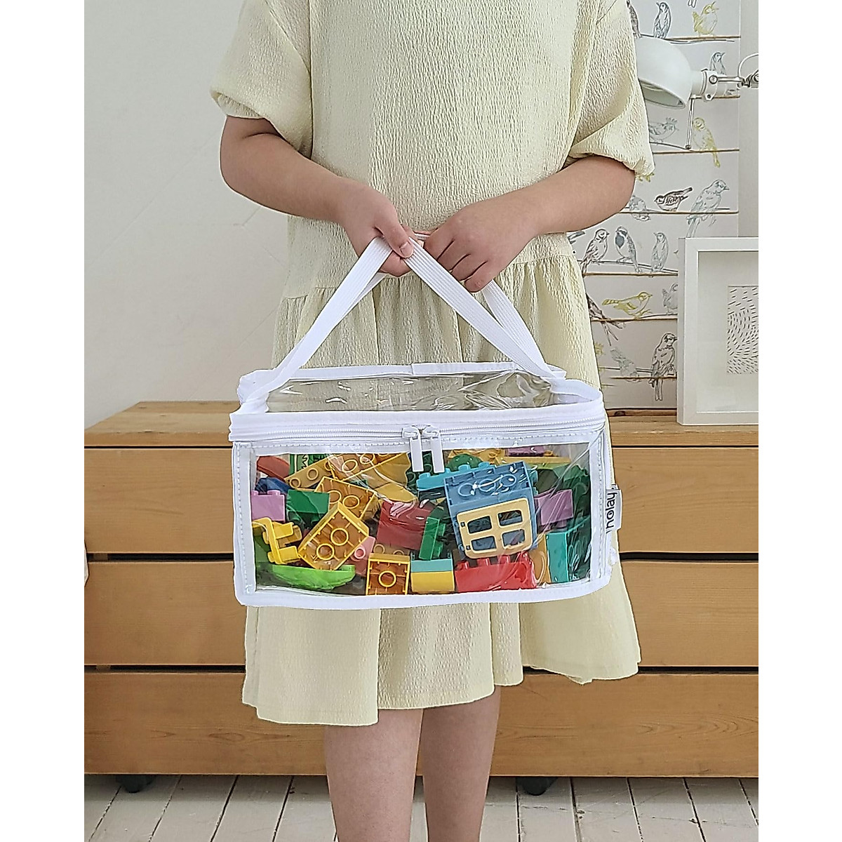 holay 2 Pack 12''x12''x6'' Storage Bins [White] 13L Capacity PVC Boxes Transparent Lid Handles - Durable Foldable - Multi Purpose Toy, Clothes, Blocks Organizer for Kids, Toddlers, Playroom[Medium]