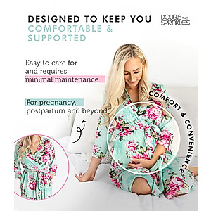 DOUBLE THE SPRINKLES Maternity Robe & Swaddle Set, Mom & Baby Me Outfits Matching, Hospital Gown, Blanket & Hat.