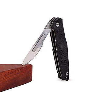 Samior S102 Mini Flipper Scalpel Folding Pocket Knife with 10pcs #24 Replaceable Blade, Flat Texture Contoured G10 Handle with Liner Lock, Utility EDC Keychain Knives, 1.2oz