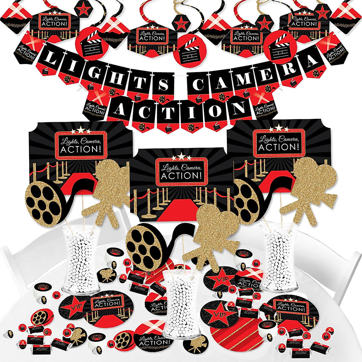Big Dot of Happiness Red Carpet Hollywood - Movie Night Party Supplies - Banner Decoration Kit - Fundle Bundle