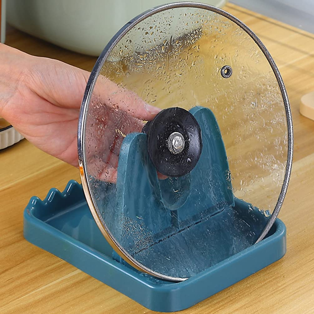 Angoily Hanger Holder Organizer 3pcs Spoon Rest and Pot Lid Holder Pan Pot Cover Lid Stand Rack Spoon Holder Utensil Rest Soup Spoon Holder Stove Organizer for Kitchen Collapsible Dish Pan