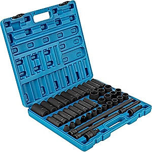VEVOR Impact Socket Set 1/2 Inches 43 Piece Impact Sockets, Standard Socket Assortment, 1/2 Inches Drive Socket Set 6-Point Sockets Metric 9-30mm (Standard/Deep)