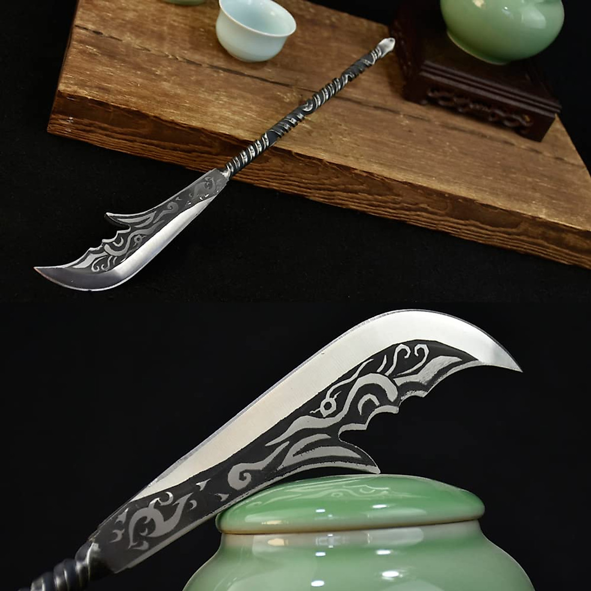 lkjad Knife Tea Set Cutting Small and Portable Sharp Collectibles Metal Stainless Steel Guan Gong Knife