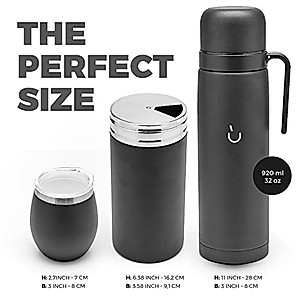 BALIBETOV Complete Yerba Mate Set - Modern Mate Gourd, Thermos, Yerba Container, Bombilla and Cleaning Brush Included - All Premium Quality 304 18/8 Stainless Steel (BLACK)