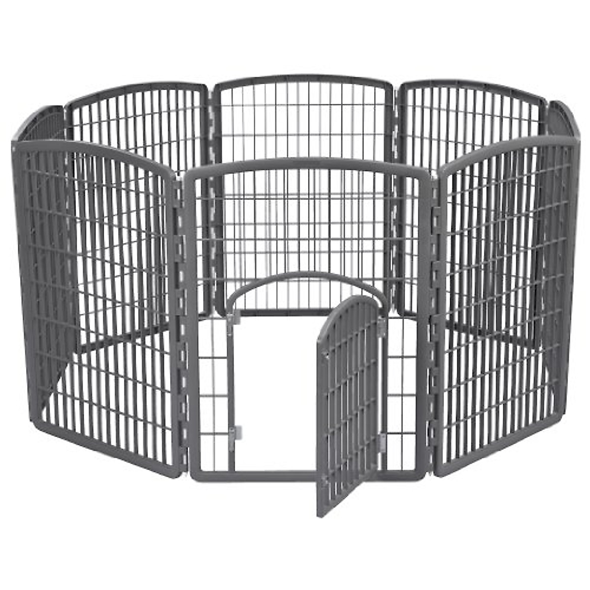 IRIS USA 34" Exercise 8-Panel Pet Playpen with Door, Dog Playpen, for Small, Medium, and Large Dogs, Keep Pets Secure, Easy Assemble, Rust-Free, Heavy-Duty Molded Plastic, Customizable, Gray