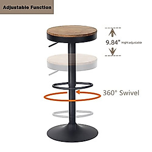 YOUNUOKE Bar Stools Set of 2 Round Adjustable Swivel Counter Height Barstool Backless Wood and Metal Bar Stools with Footrest Modern Bar Chair for Kitchen Counter Island