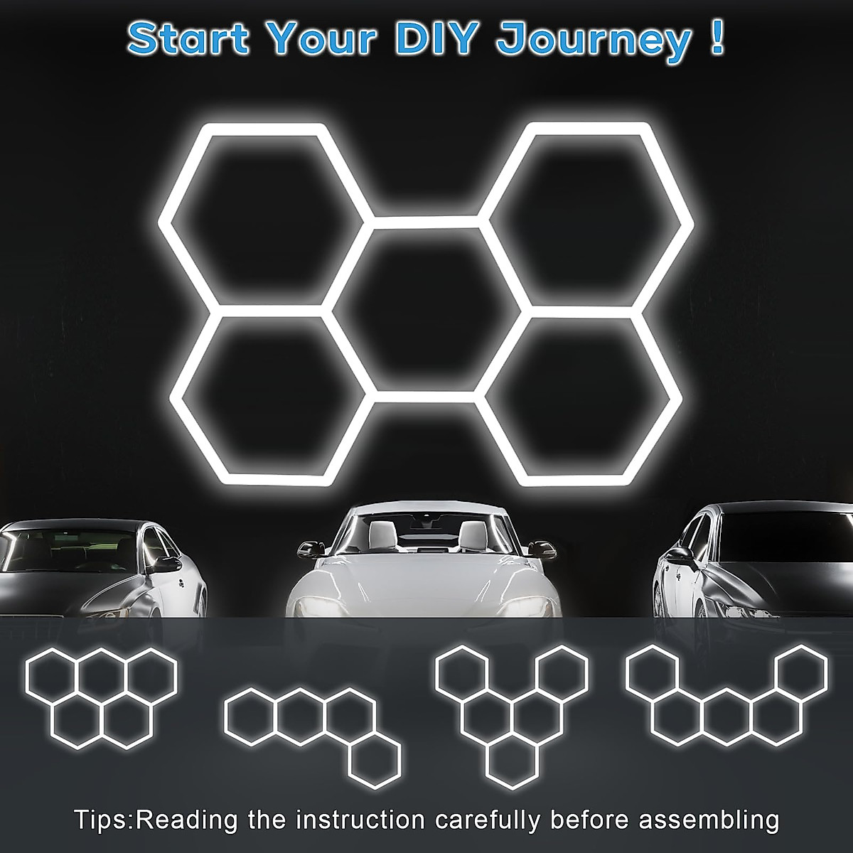 Hexagon Garage Lights, 25 Pack Hexagon Ceiling Light Updated Longer Size, 5 Grids LED Honeycomb Lights Ceiling Super Bright for Car Detailing Garage Workshop Basement Gym Barber