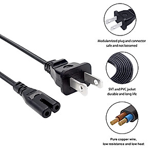 8ft 2 Prong Power Cord Replacement for Sony PlayStation 4 PS4 Slim AC Power Cord AC Cable