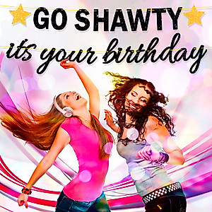 Ushinemi Glitter Go Shawty It's Your Birthday Banner, Rap Hip Hop Birthday Party Decorations, Black Funny Birthday Photo Backdrop