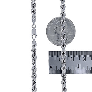 Nuragold 10k White Gold 4mm Rope Chain Diamond Cut Pendant Necklace, Mens Womens Jewelry 18" 20" 22" 24" 26" 28" 30"