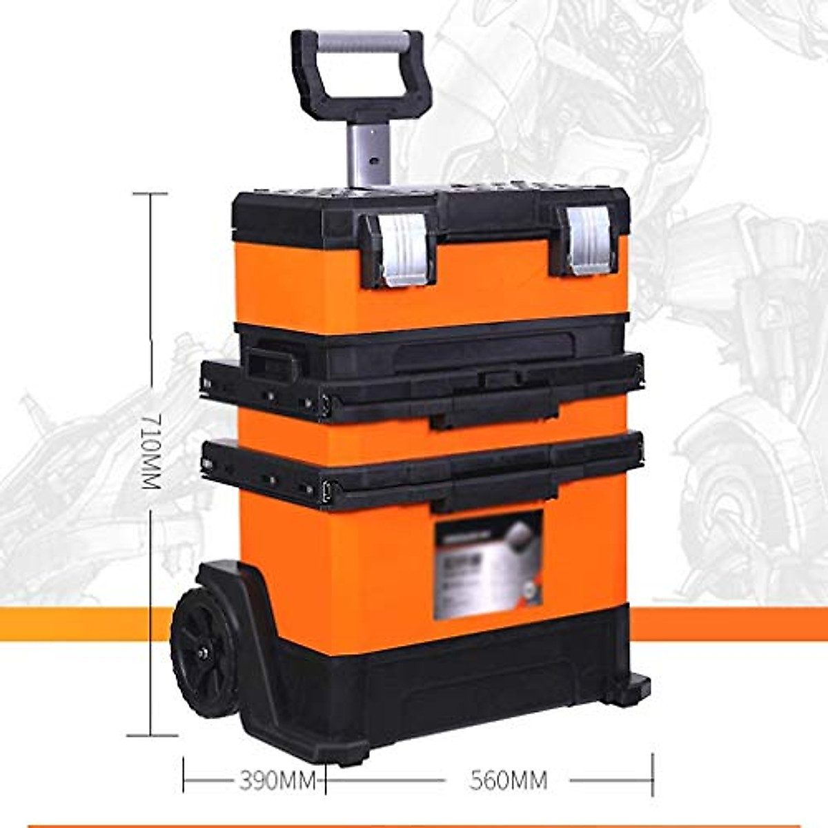 YGCBL Multifunction Portable Hand Trucks,Trolleytool Trolley Cart 3-Tier Multifunction Combined Organizer Pull Rod Household Toolbox, Bearing 50Kg, 560X390X710Mm,Black+Orange