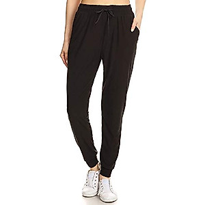 Leggings Depot Womens Relaxed fit Jogger Pants - Track Cuff Sweatpants with Pockets, Black, X-Large