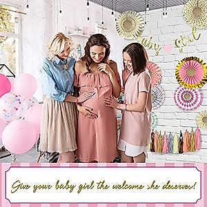 YARA Baby Shower Decorations For Girl Pink and Gold Party Decor Baby Girl Garland Banner Decoration & Supplies Rustic Rose Gold Boho Theme Paper Fans & Tassels For It’s A Girl Floral Princess Sprinkle