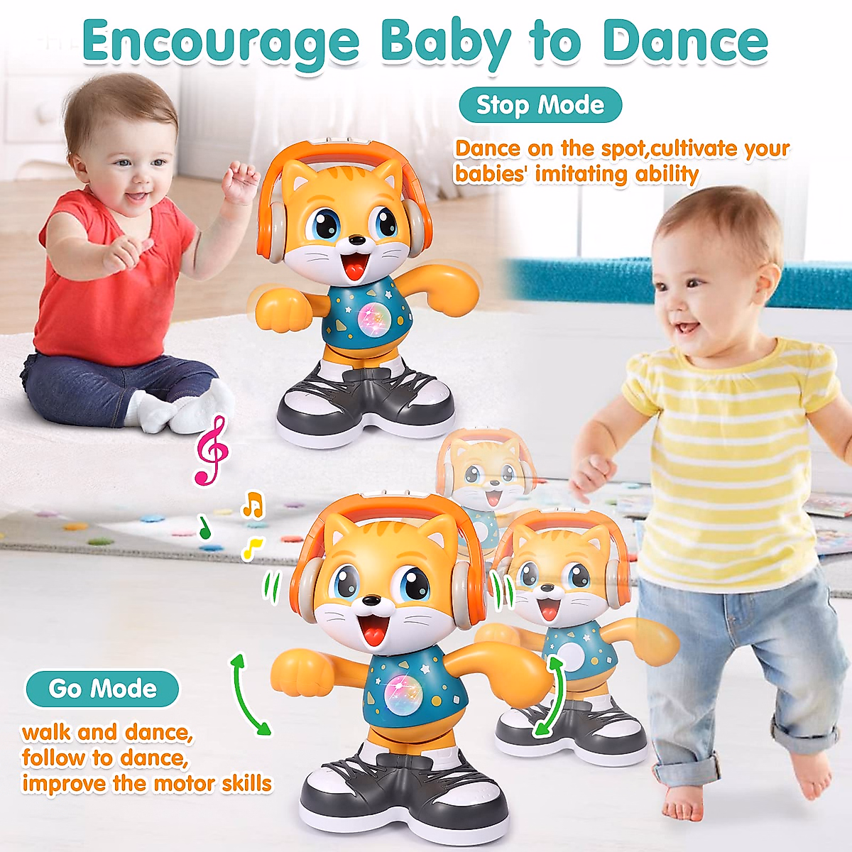 WITALENT Baby Toy 12-18 Months Talking Dancing Cat Toy for 1 Year Old Boys Girls Light Up Music Toddler Toys 1-2 Recording Interactive Early Educational Toys Gifts for 1 2 3 Years Old Boys Girls
