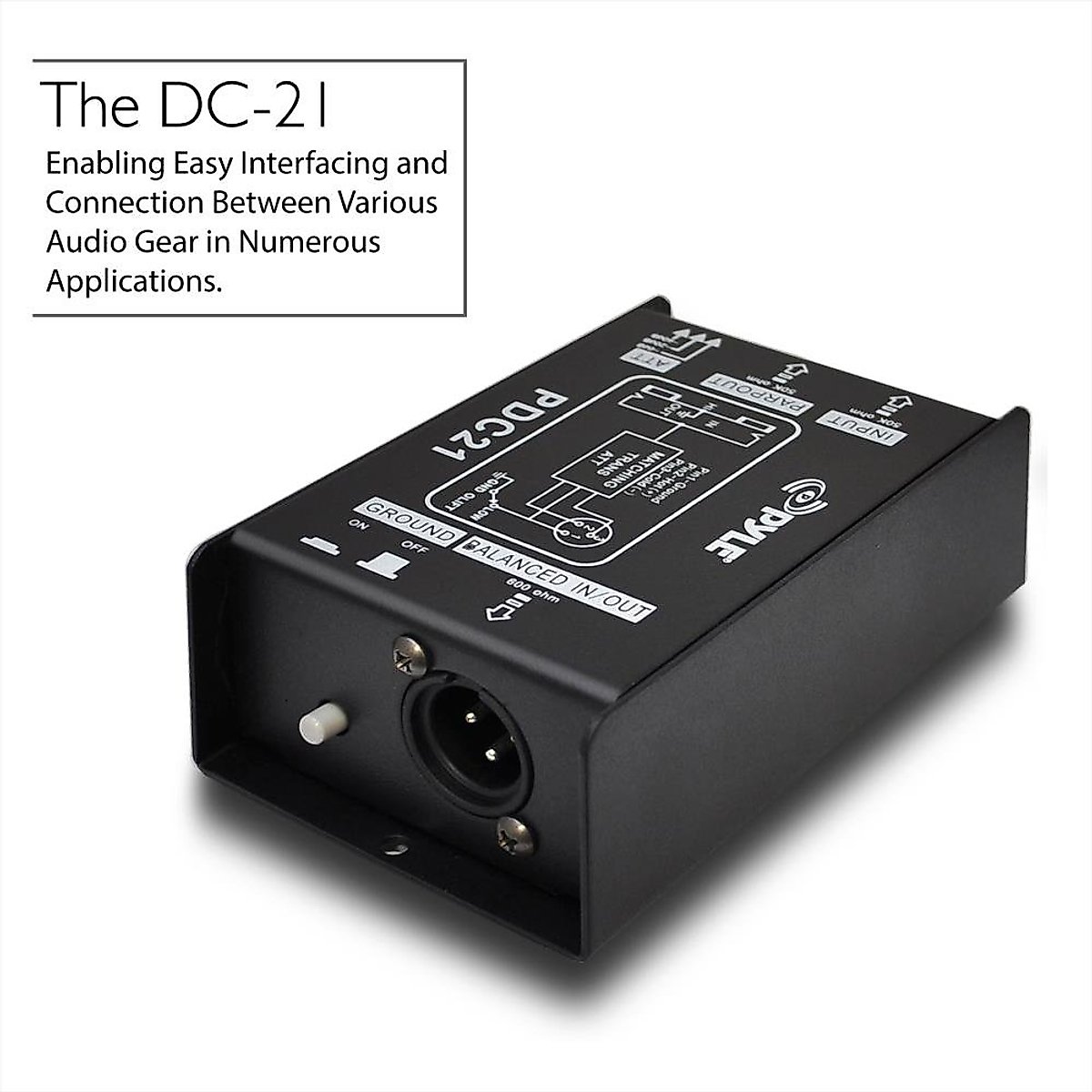 Pyle Premium Direct Injection Audio Box - 2.36" x 4.09" Passive DI Unit Hum Eliminator w/ Input Attenuator to Connect Guitar & Bass, 1/4'' Impedance Transformer Connector to Balanced & Unbalanced XLR