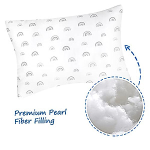 Toddler Pillow Small Baby Pillows for Sleeping Great Neck Support, Perfect Boho Kids Pillow 14" x 19" for Child Travel, Toddler Cot Bed, Boys Gilrs, No Pillowcase Needed, Rainbow Print