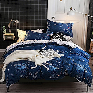 Chanyuan Boys Star Galaxy Bedding Duvet Cover Full Queen Size Space Planet Boundless Galaxy Starlight Reversible Bedding Set,Super Soft Hypoallergenic Microfiber,Zipper Closure (S-6,Q)