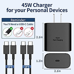 45W USB-C Charger, Fast Charger Type C Adapter for Samsung Galaxy S23 S22 Ultra/S22/S22 Plus/Note 10/10+/20/S20/S21, Galaxy Tab S7/S7+/S8/S8+/S8 Ultra with 5FT Cable C-to-C