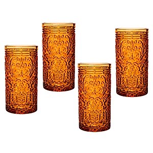 Godinger Jax Highball Beverage Glass Cup Orange Spice – Set of 4