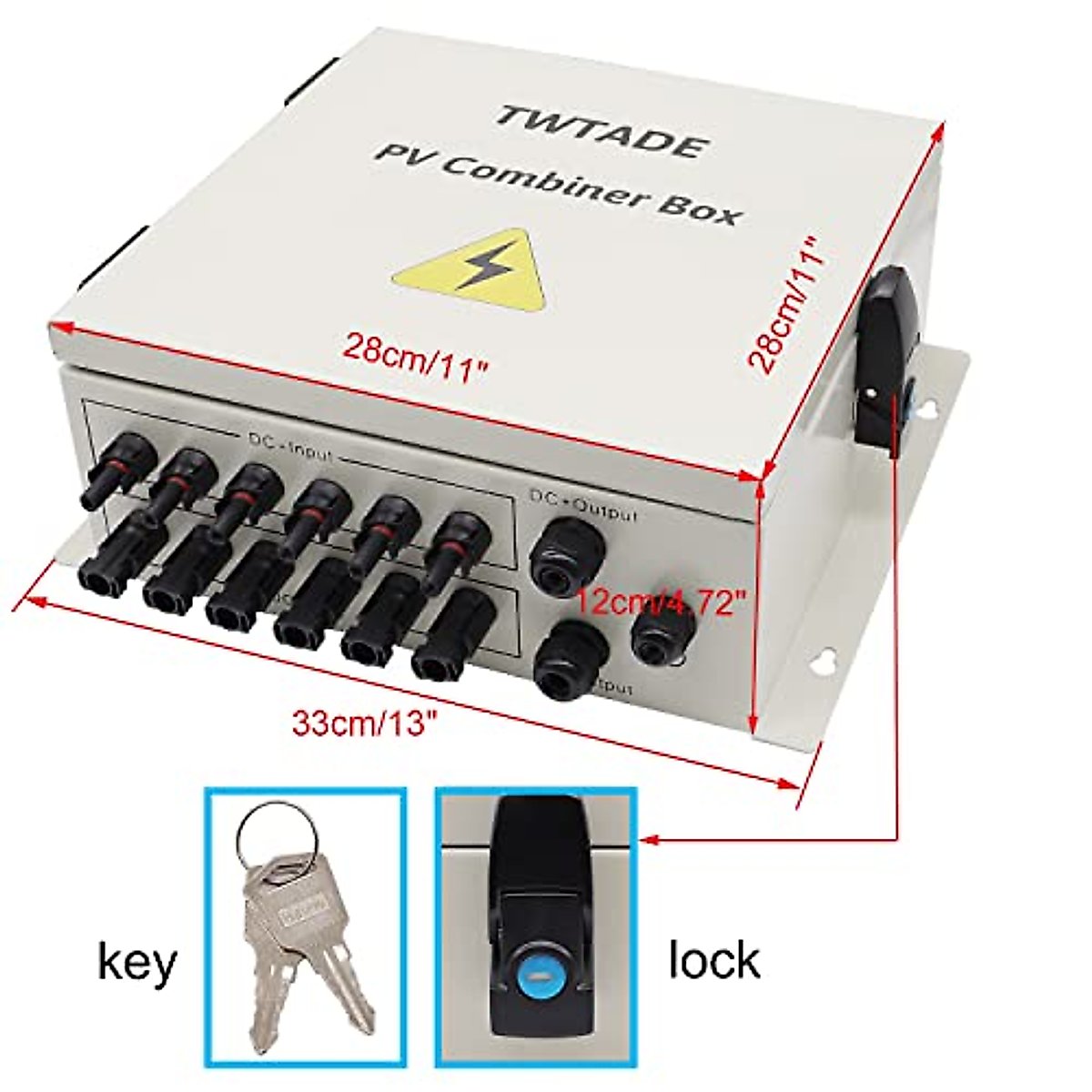 TWTADE Metal Solar Combiner Box,6 String PV Combiner Box with LED 15A Rated Current Fuse and 63A Air Circuit Breaker & Surge Protective Device,for On/Off Grid Solar Panel System