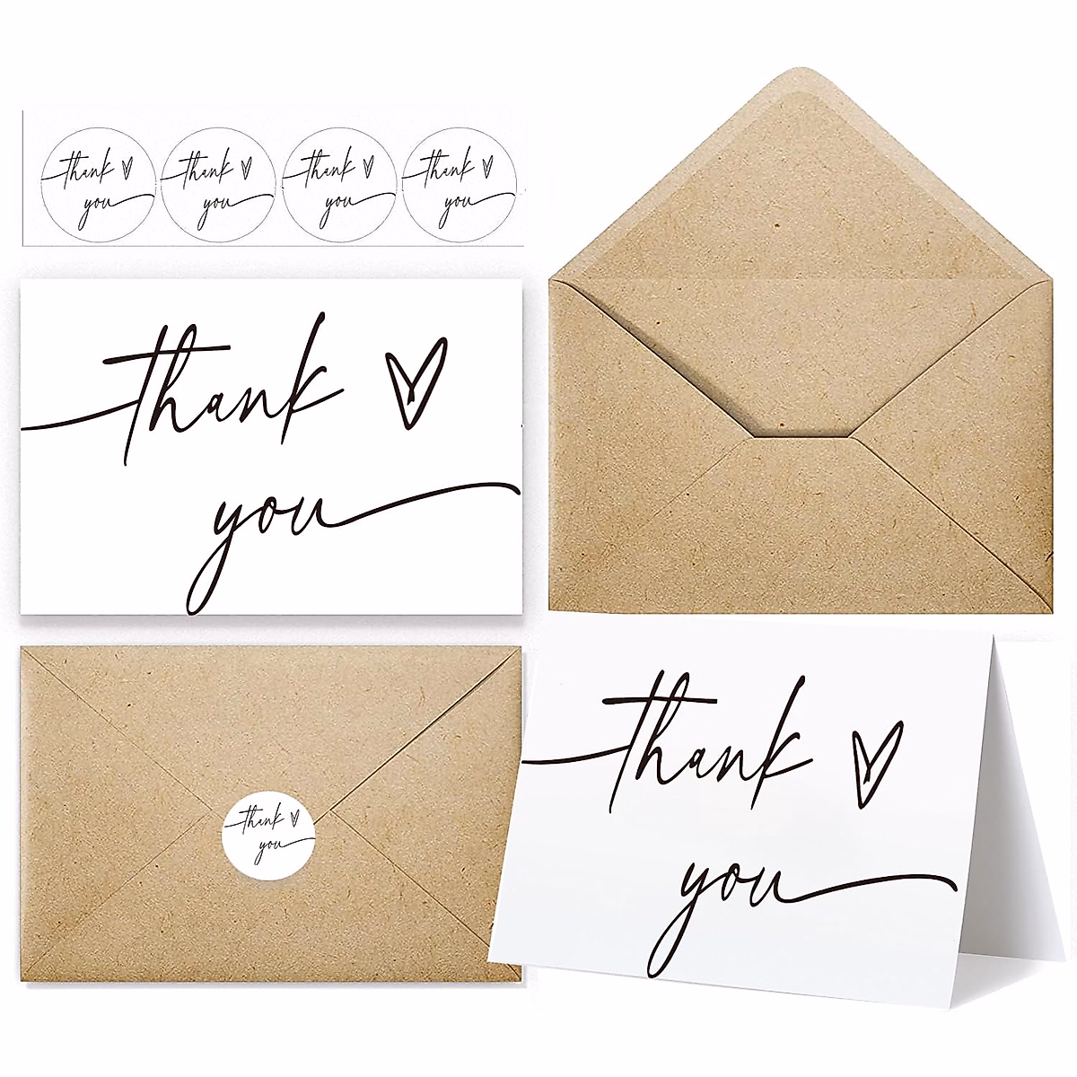 Thank You Cards with Envelopes 4 x 6, Minimalistic Design, Thank You Notes with Envelopes Set for Baby Shower, Wedding, Small Bussiness, Graduation,Bridal Shower,Bulk Pack of 30 (White)