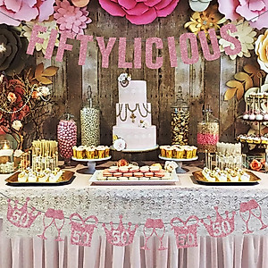 Happy 50th Birthday Banner Rose Gold, Fiftylicious Banner, 50 Year Old Party Decorations for Women, 50th Birthday Anniversary Milestone Decorations
