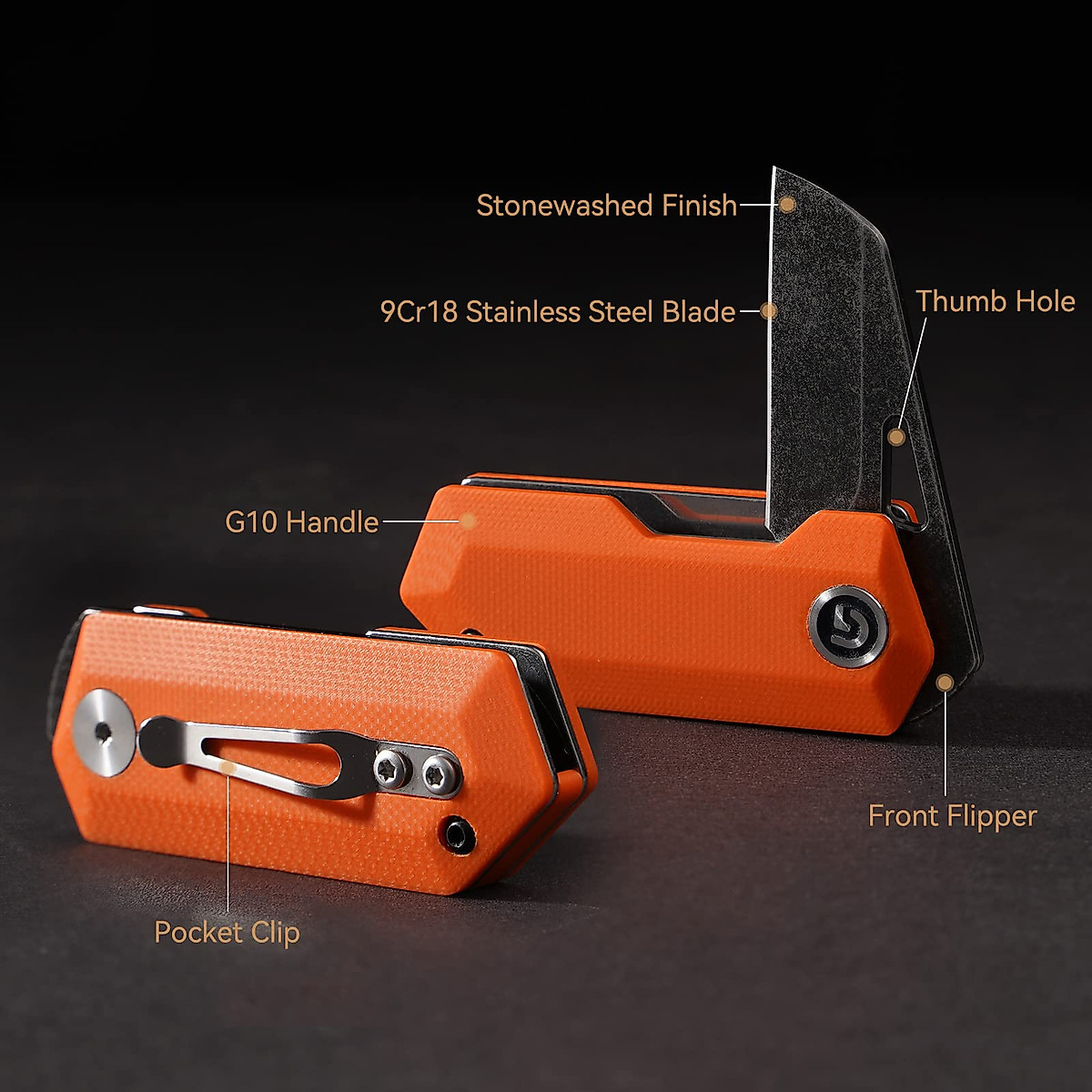 GVDV Small Pocket Knife 1.57 Inch Blade, 9Cr18Mov Stainless Steel Mini Pocket Knives & Folding Knives, Front Flipper EDC Knives for Men Women, Orange