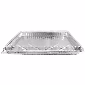 1/2 Size Sheet Cake Aluminum Foil Pan w/Clear Low Dome Lid (Pack of 10 Sets) 17.1 L x 12.3 W x 1.25 D