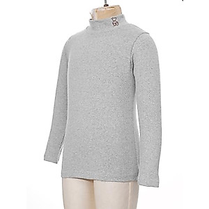 JEATHA Boys Girls Bear Embroidery Mock Neck T-Shirt Long Sleeve Thermal Top Unisex Kids Undershirts Loungewear Gray 9-10 Years