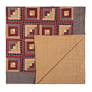 VHC Brands Millsboro Queen Quilt 94Wx94L Log Cabin Country Rustic Lodge Design, Burgundy