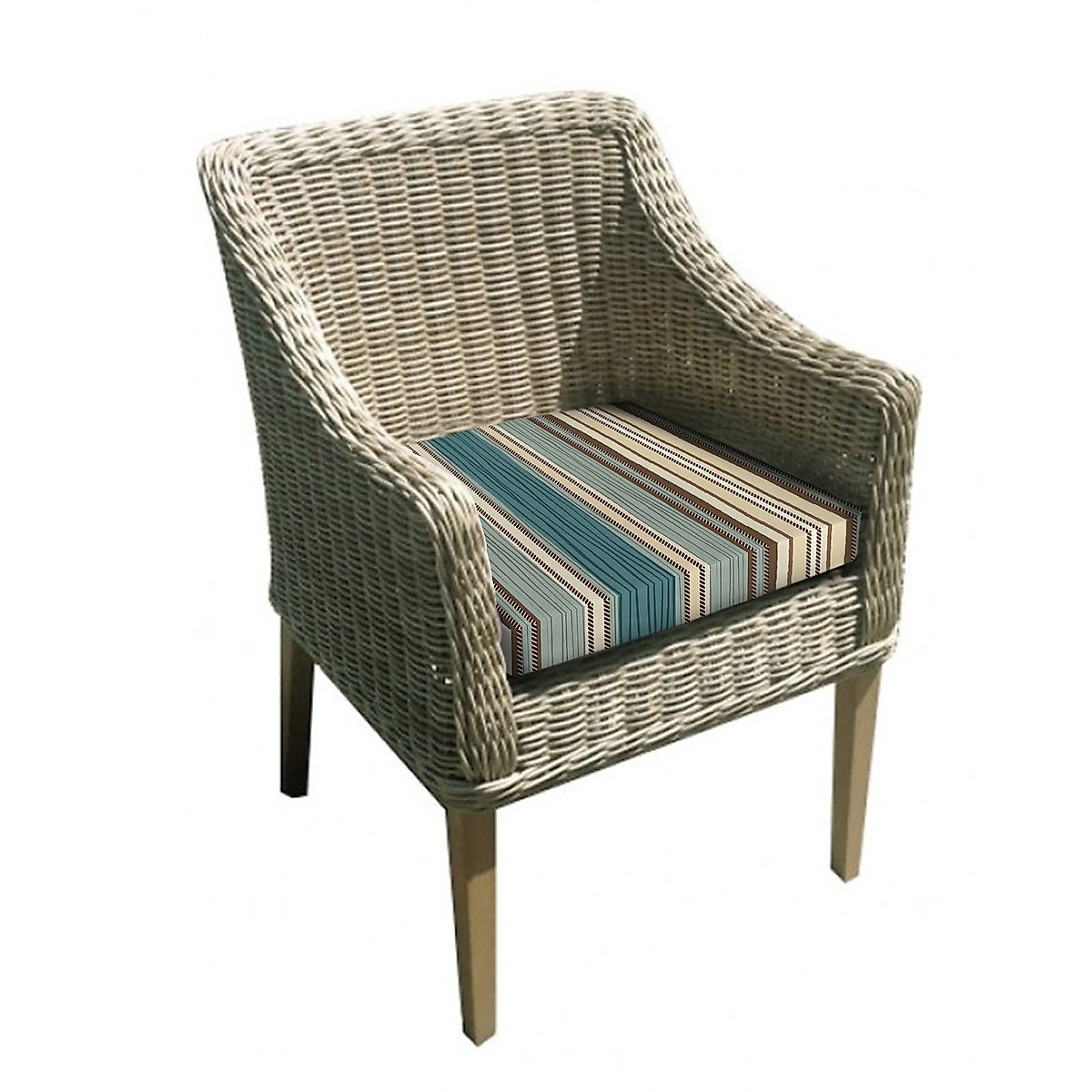 4 Pack Boho Teal Waterproof Cushion Covers with Ties, Southwestern Native Blue Green Striped Outdoor Patio Chair Seat Cushion Slip Covers Replacement Antique Pattern Tribal 20''x18''x4''