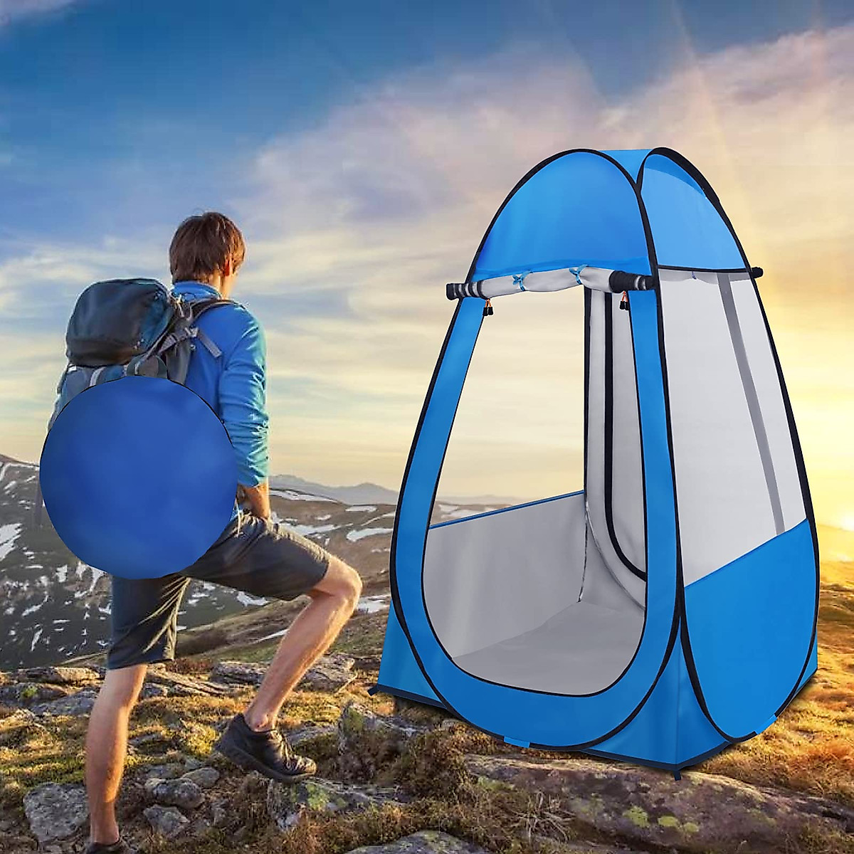 Single Pop Up Tent Pods Sports Fishing, Clear Rainproof Windproof Beach Tent for Wind and Rain in Chilly Weather，Lightweight and Sturdy, Easy Set Up, Outdoor Foldable (Pale Blue)