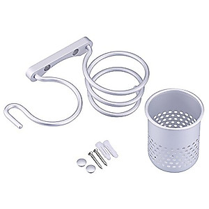Yosoo Aluminum Multifunctional Bathroom Organizer Collection Storage Rack/Spiral & Hair Dryer Holder Stand & Canister & Towel Hooks Wall-Mounted (Hair Dryer & Straightener Holder)