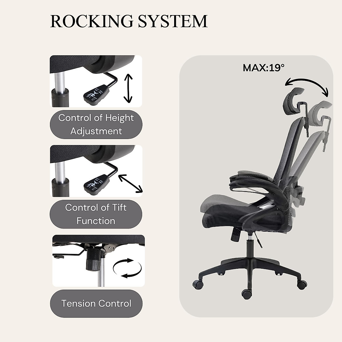 Voohek Ergonomic Swivel Office Wheels and High Breathable Mesh Back, Height Adjustable, Computer w/Flip Up Arms, Lumbar Support & Headrest, Black Chair
