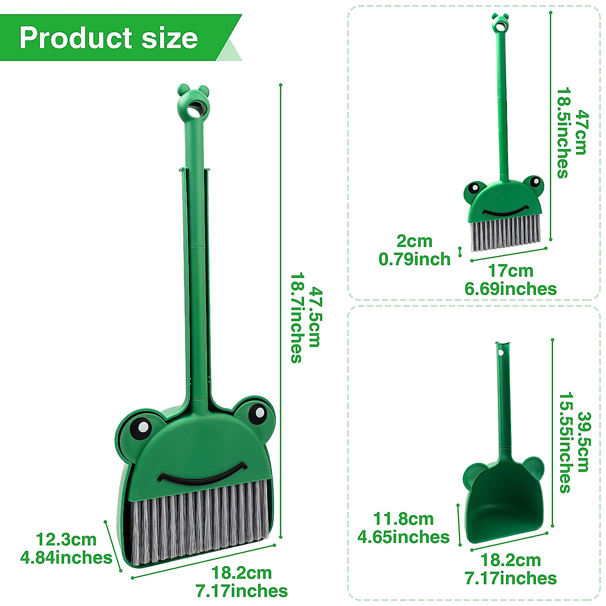 Children's Small Broom Dustpan Set, Mini Cleaning Set-Green Frog